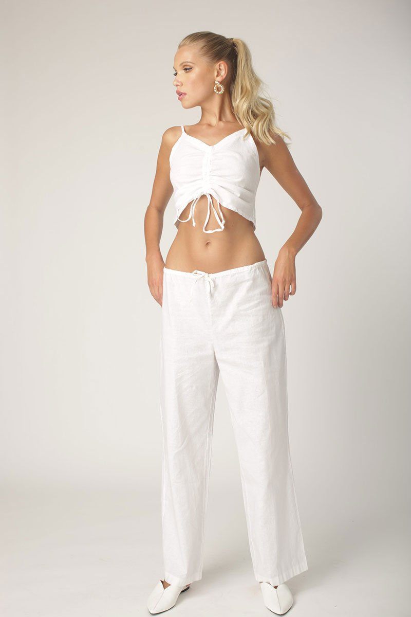 White Drawstring Linen Pant – AMVI Collection